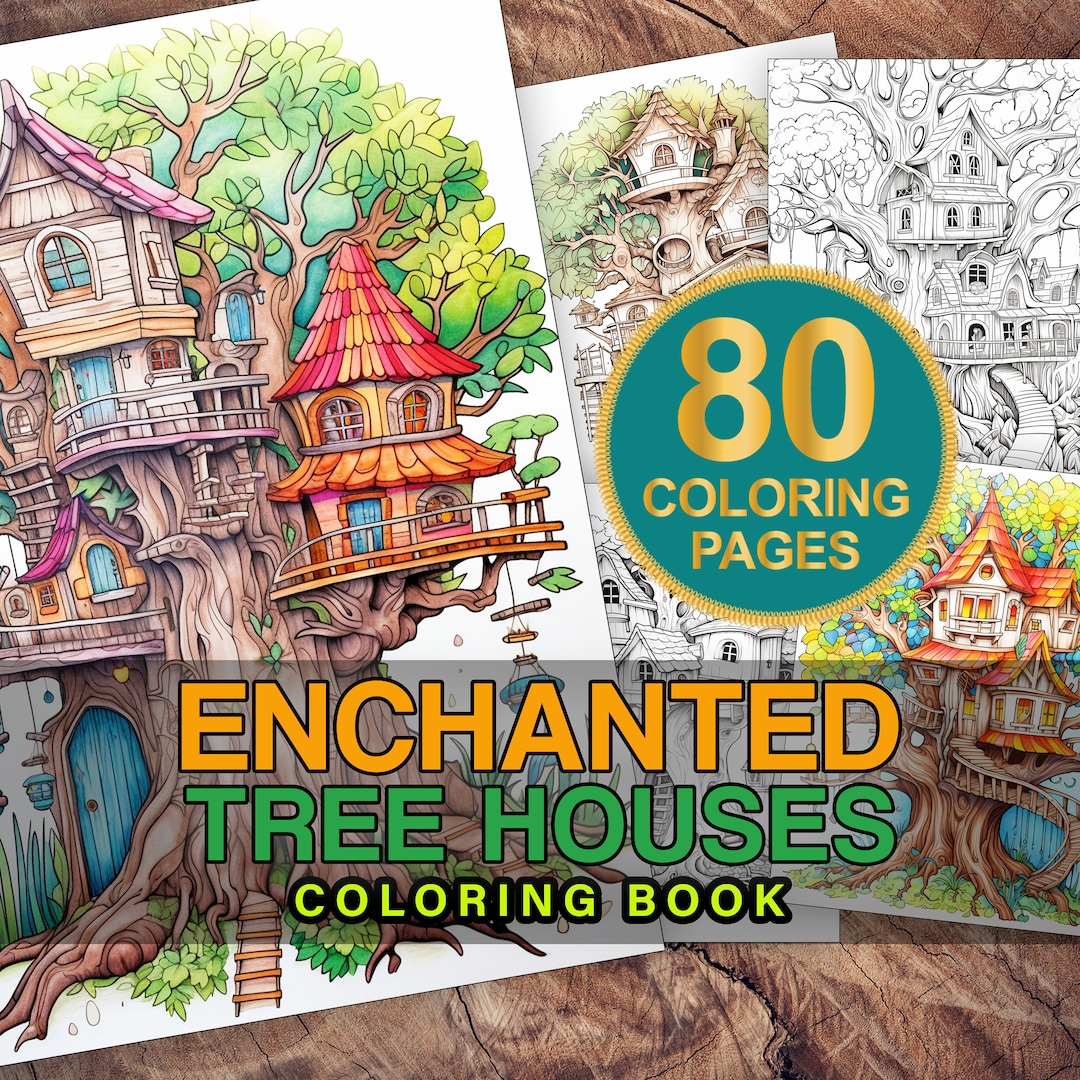 80 Enchanted Treehouse Coloring Pages | Fantasy Coloring Book for ...