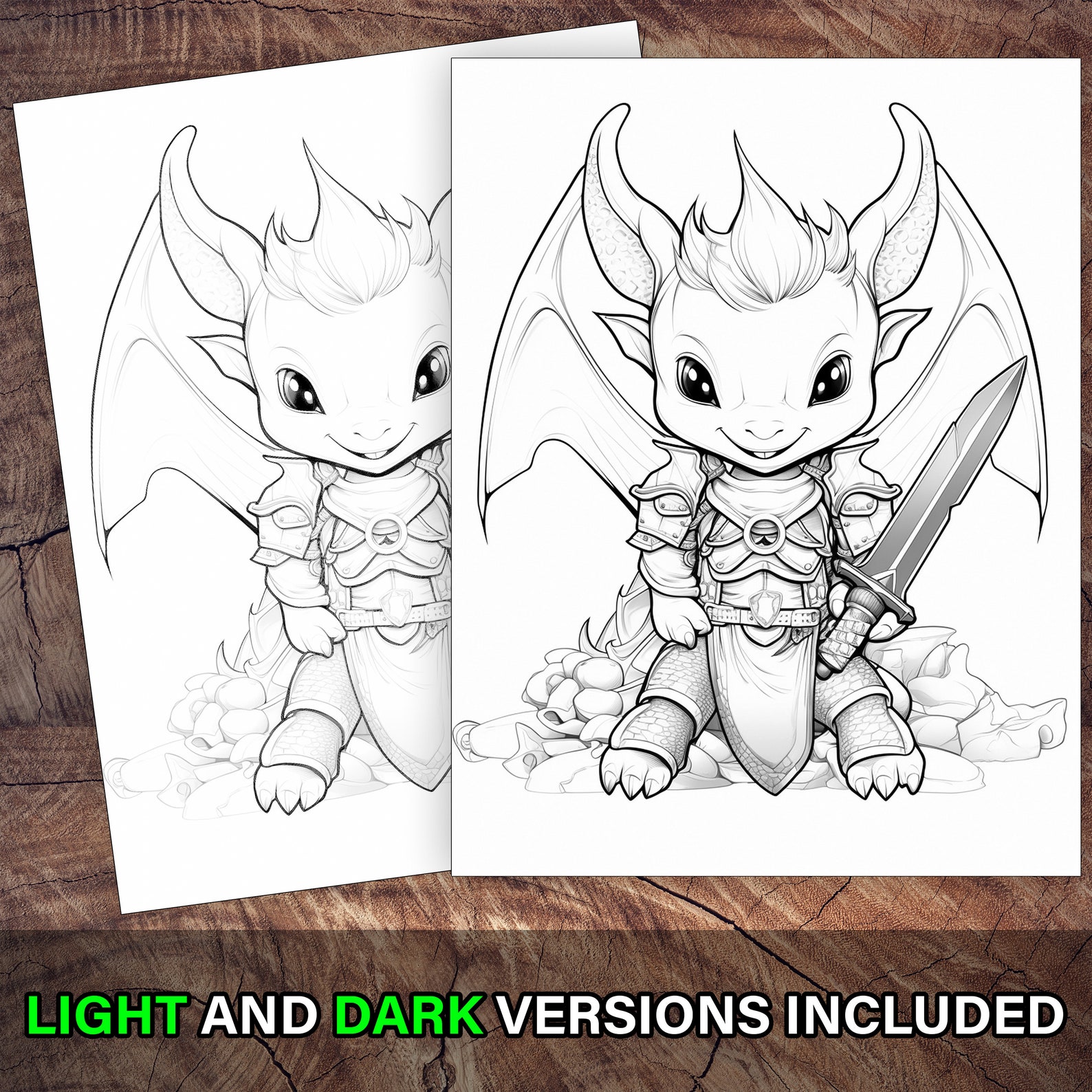 80 Baby Woodland Dragon Fantasy Coloring Page Book| Armored Heroes ...