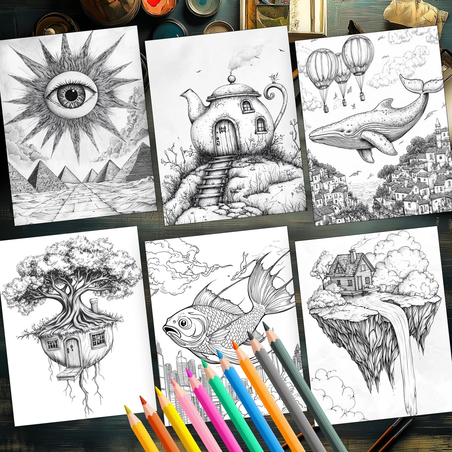 50 Surrealism Coloring Pages - Printable Adult Coloring Book ...