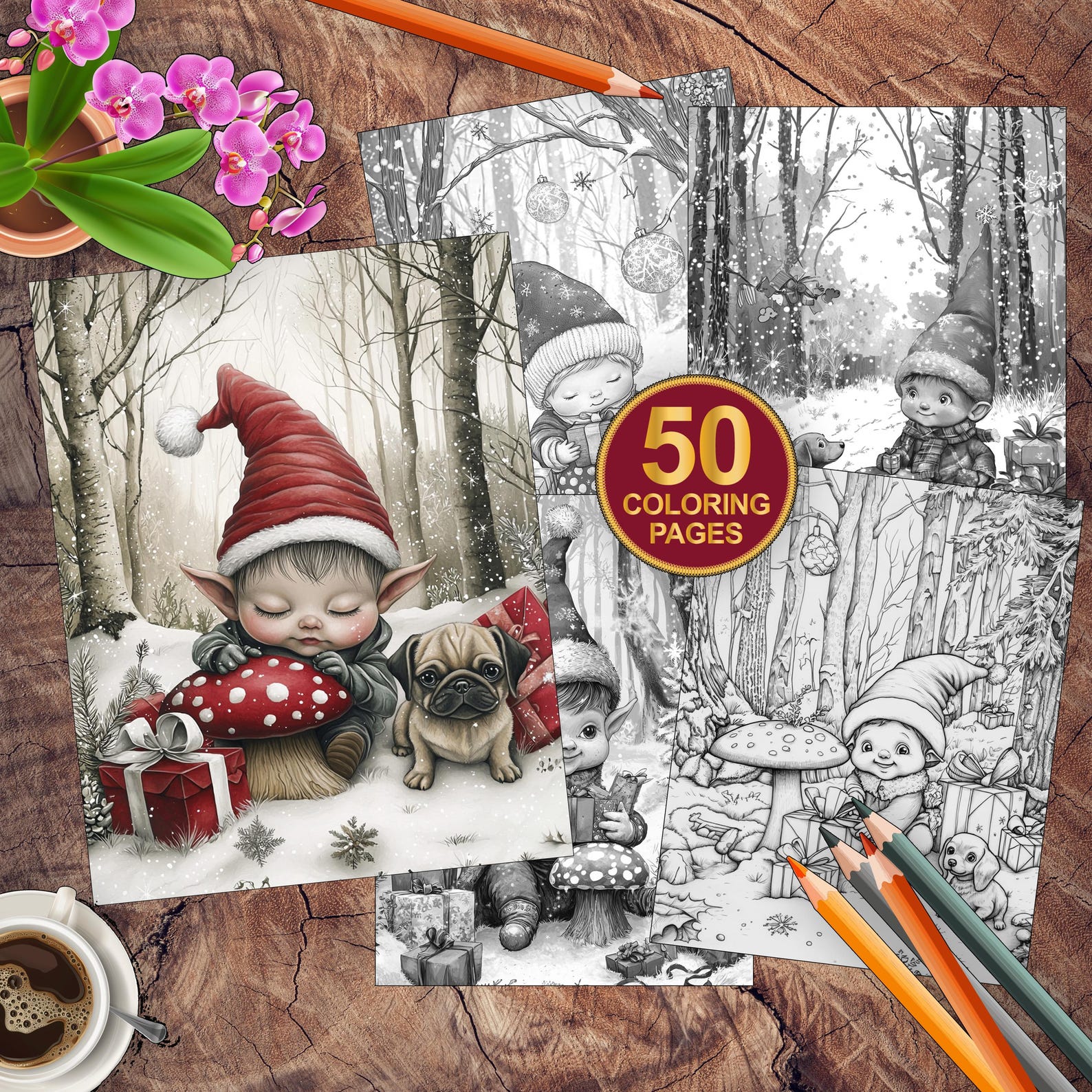 50 Winter Gnomes Coloring Book | Christmas Gnome Coloring Book | Winter ...