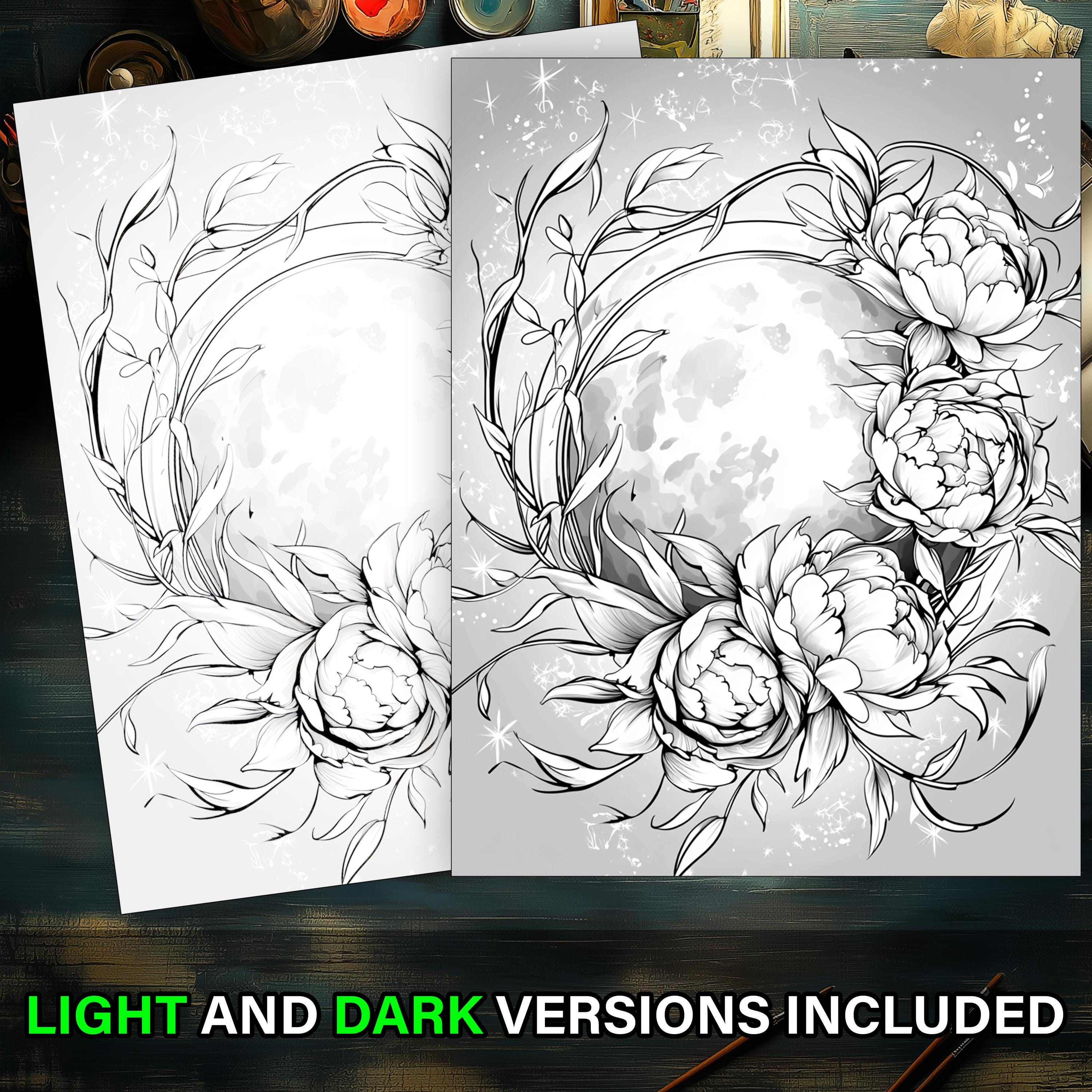50 Floral Moon Coloring Pages | Digital Download for Adults and Kids ...