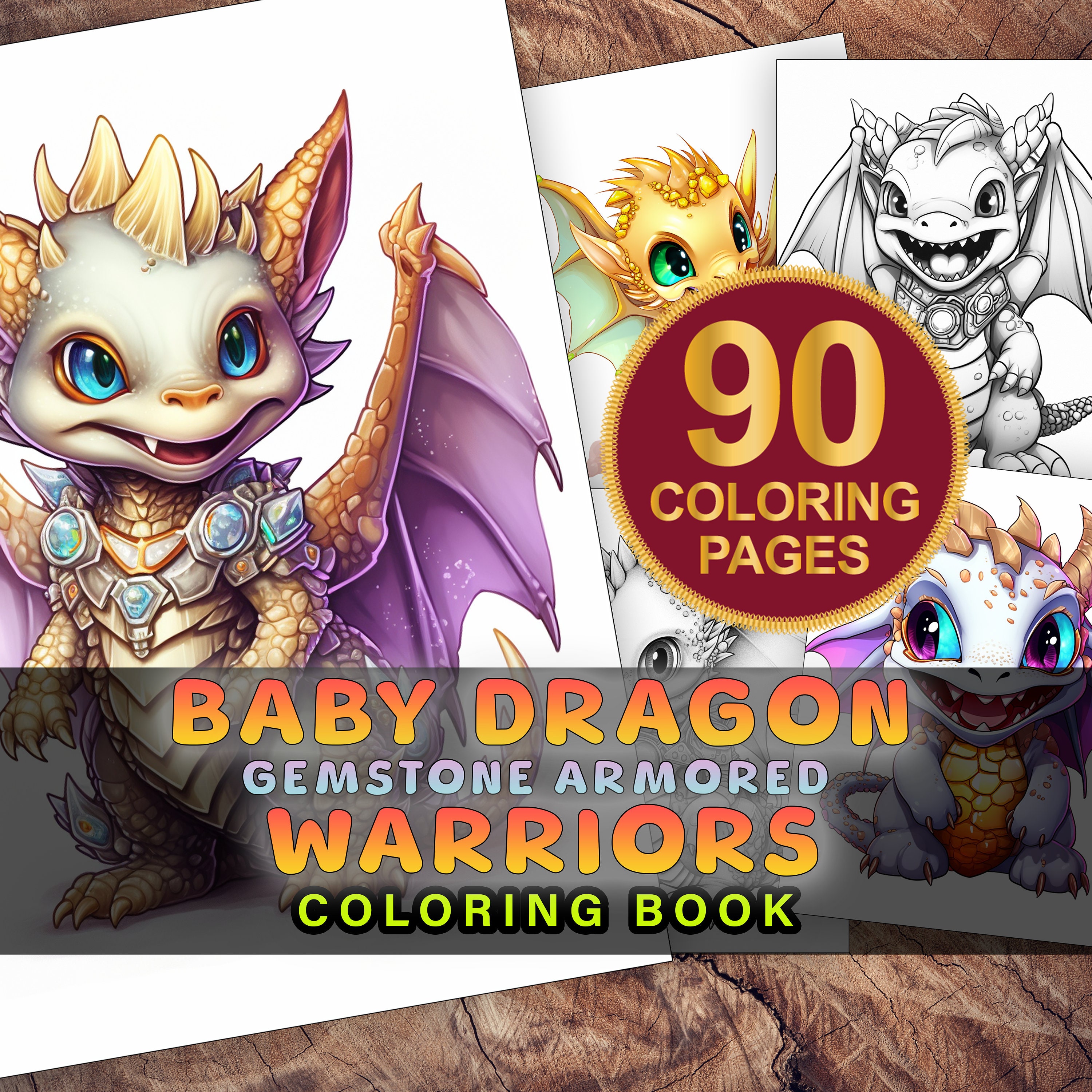 Baby Dragon Coloring Page Book Gemstone Warriors Fantasy - Etsy