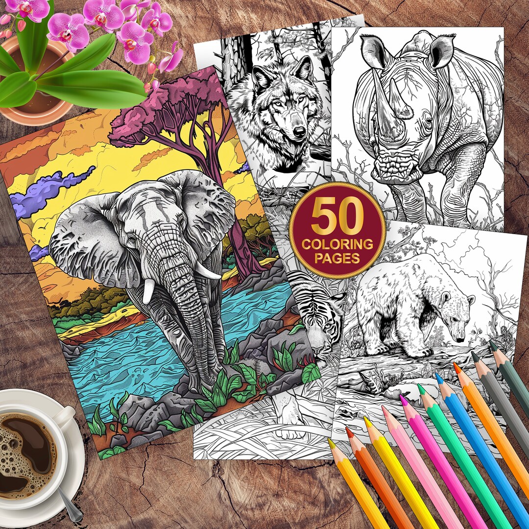 50 Wild Animals Coloring Pages | Safari Jungle Coloring Page | Adult ...