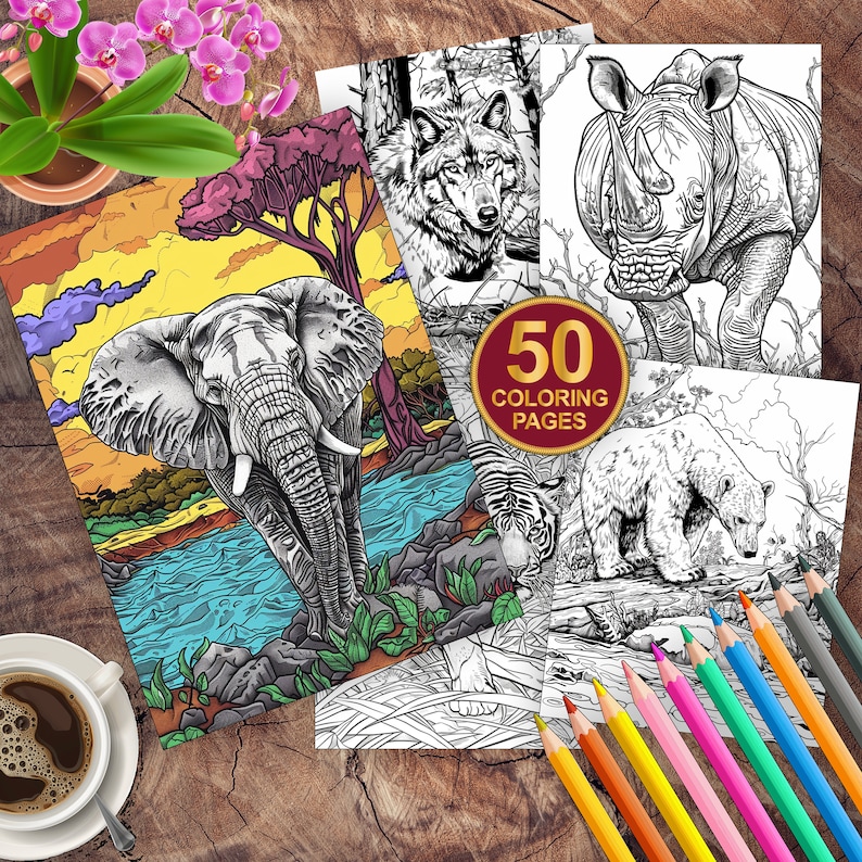 50 Wild Animals Coloring Pages | Safari Jungle Coloring Page | Adult ...