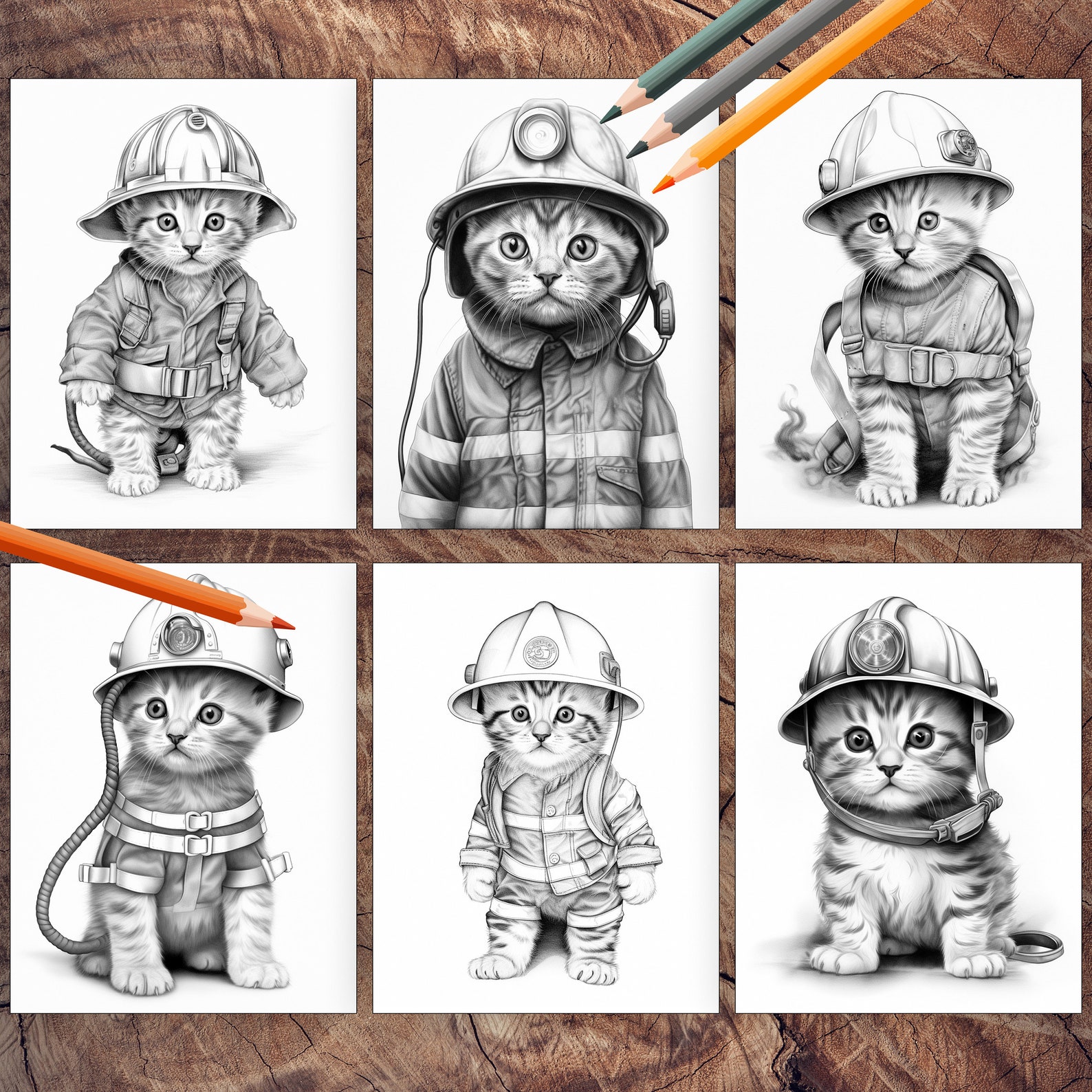 80 Adorable Firefighter Kittens | Cat Coloring Book | Adult Coloring ...