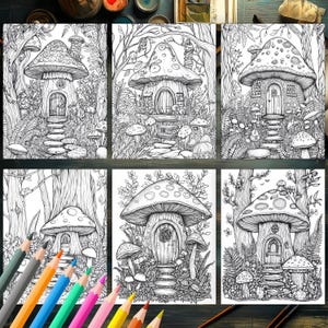 50 Enchanted Mushroom Houses Coloring Pages - Whimsical Art for Adults ...