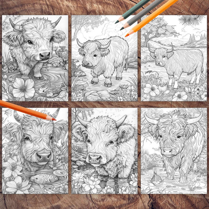 50 Highland Cow Coloring Pages | Bold and Easy Designs | Perfect for ...