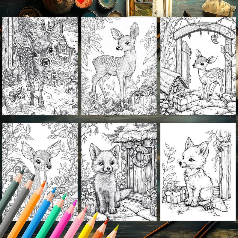 50 Woodland Christmas Animals Coloring Pages | Adults + Kids Instant ...
