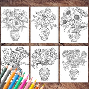 50 Easy Flower Vases Coloring Pages | Flower Birthday Activity Coloring ...