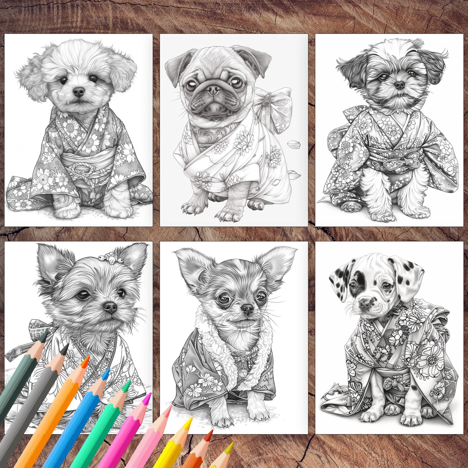 50 Puppies Wearing Japanese Clothing | Dogs Coloring Pages | Adults ...