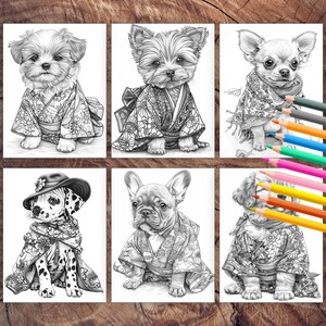 50 Puppies Wearing Japanese Clothing | Dogs Coloring Pages | Adults ...