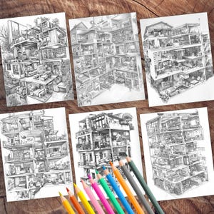 50 Apartment Homes Coloring Pages Vol. 2 | House Adult Coloring Pages ...