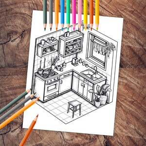 50 Isometric Kitchen Coloring Pages | Cozy Interior Design | Digital ...