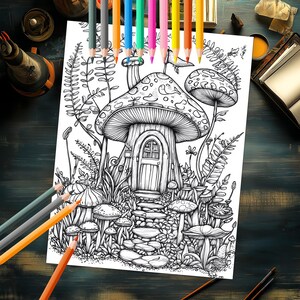 50 Enchanted Mushroom Houses Coloring Pages - Whimsical Art for Adults ...