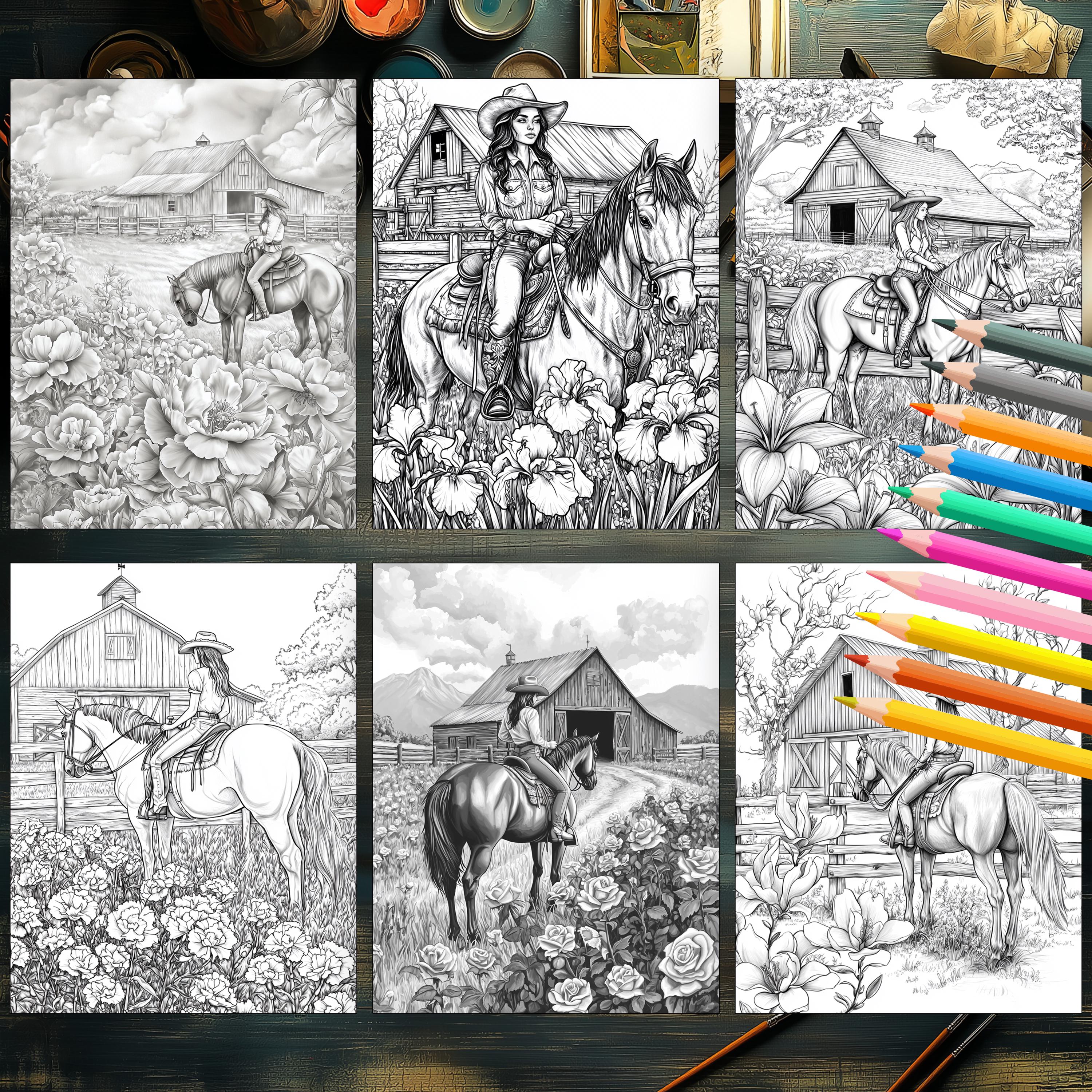 50 Cowgirls Coloring Pages | Digital Download for Kids and Adults ...