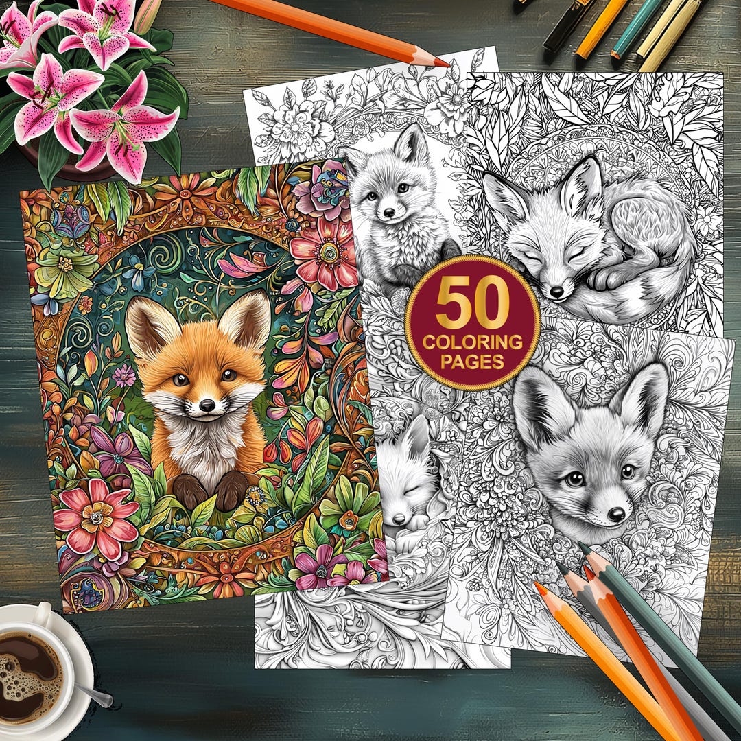 50 Baby Fox Mandala Coloring Pages | Adult Coloring Book | Stress ...