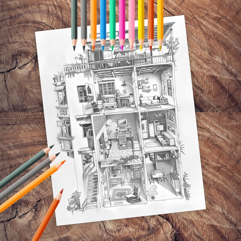 50 Apartment Homes Coloring Pages House Adult Coloring Pages Digital ...