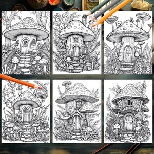 50 Enchanted Mushroom Houses Coloring Pages - Whimsical Art for Adults ...