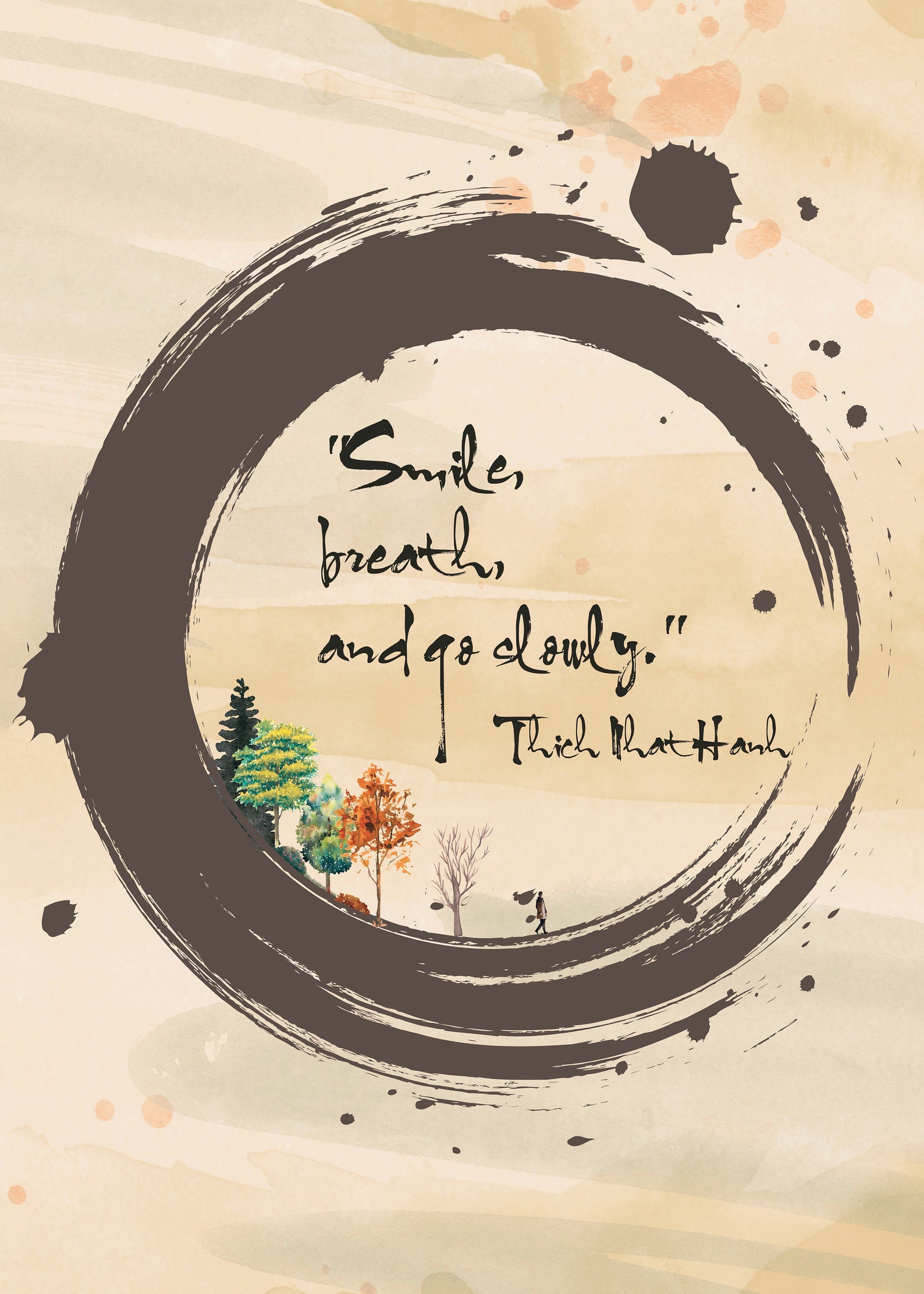 Thich Nhat Hanh Quote Smile, Breath, and Go Slowly Mindfulness Poster ...