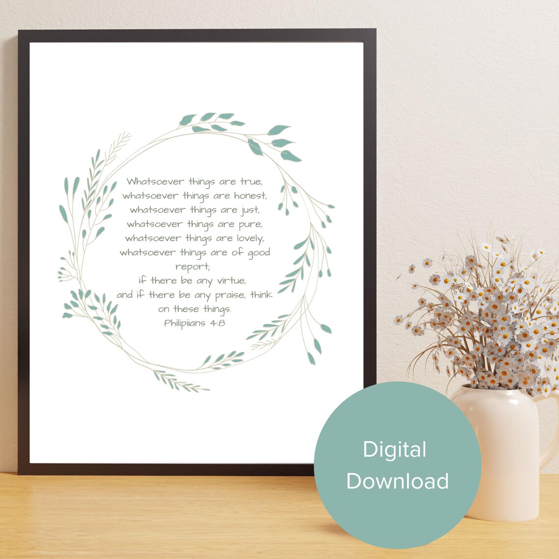 Philippians 4:8 Wall Art Bible Verse Print Plant - Etsy