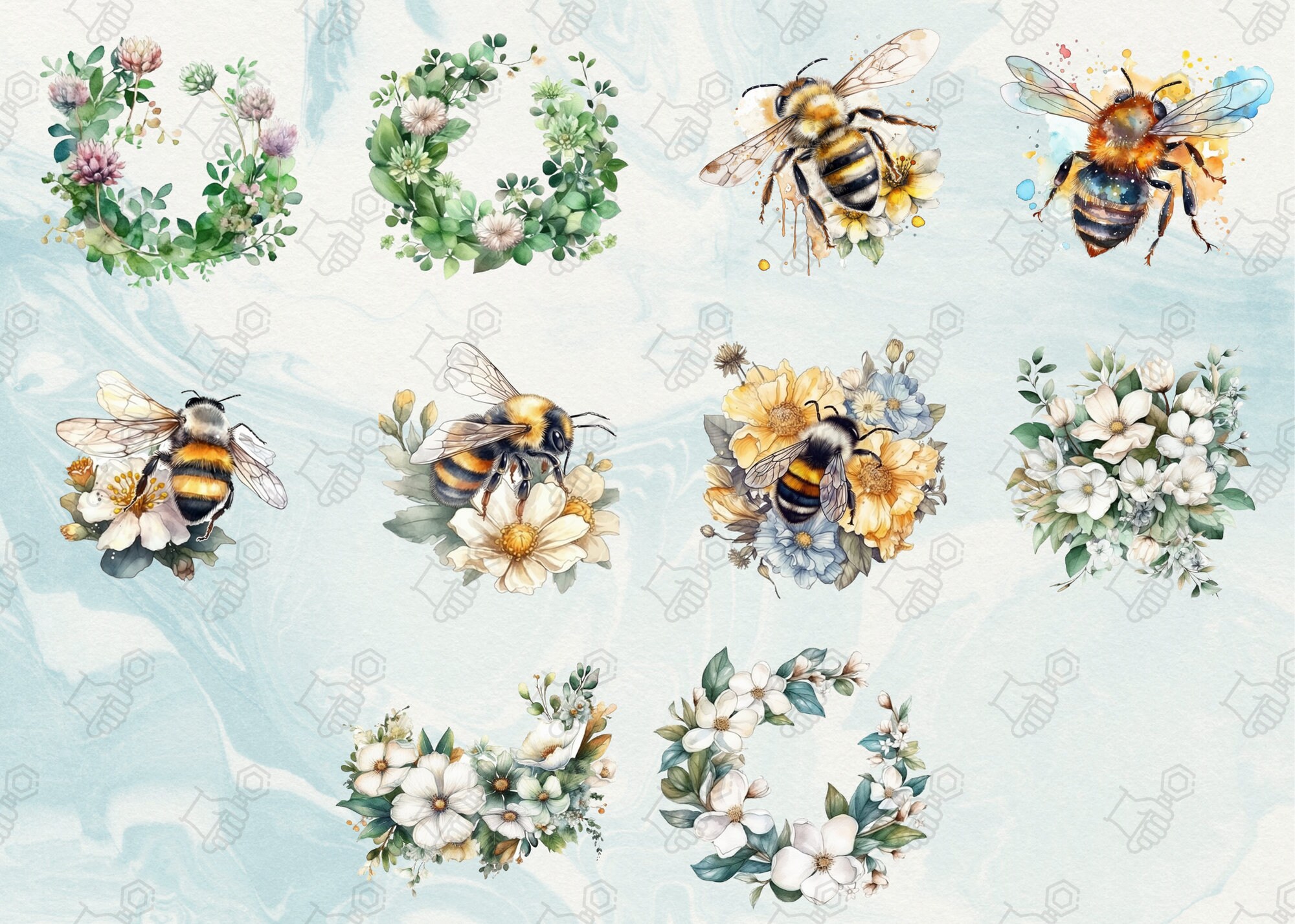 Watercolor Honey Bee Transparent PNG Clipart Bundle Spring - Etsy