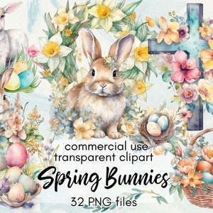 Springtime Bunnies Commercial Use Transparent PNG Clipart Pack, Spring ...