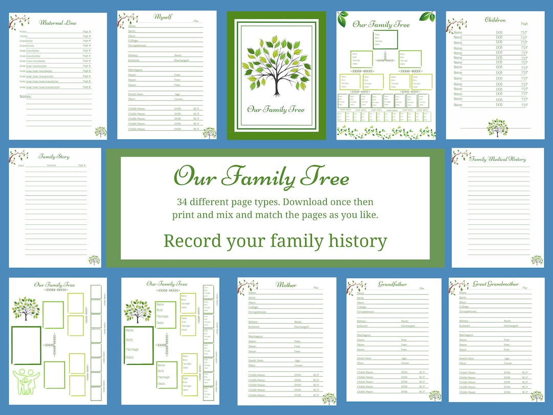 Family Tree Planner/journal, Minimalist, Genealogy, 4 Generations, 5 ...
