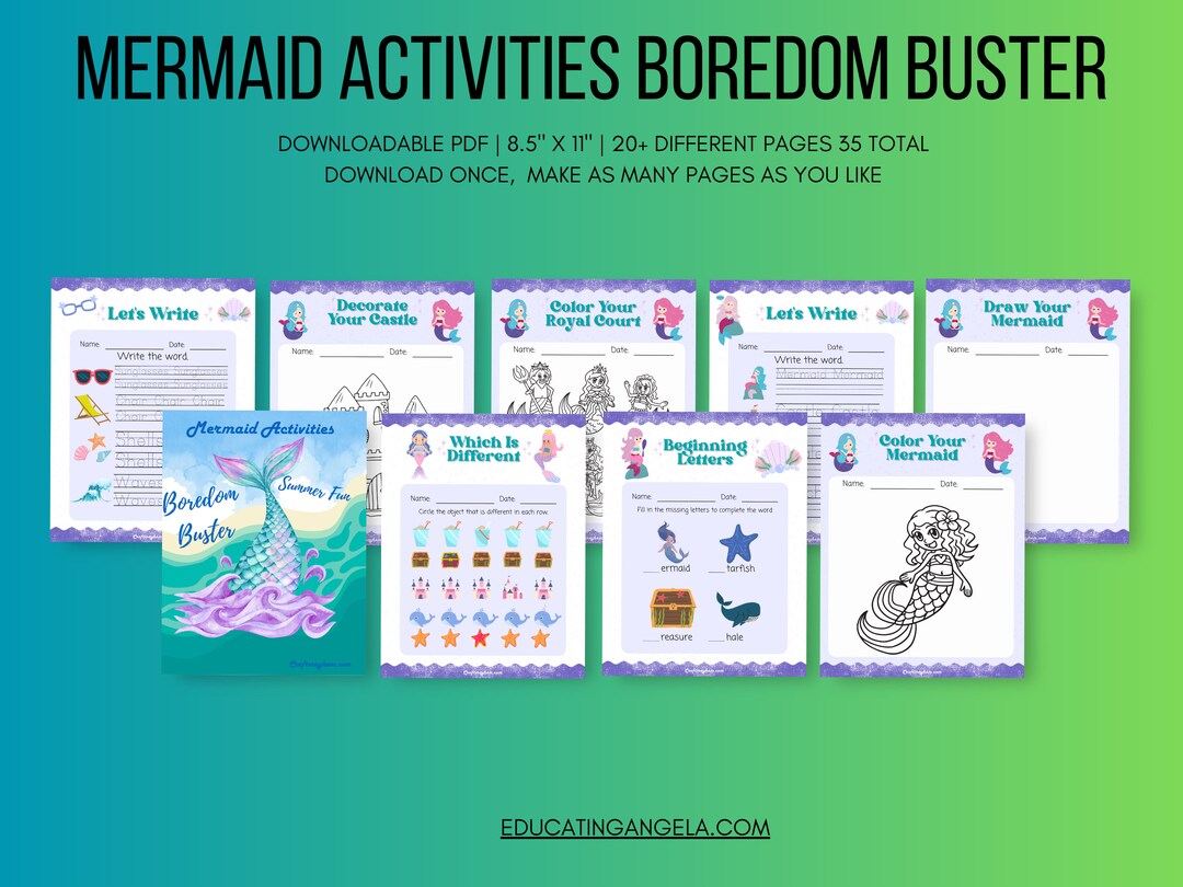 1st Grade Mermaid Summer Boredom Activity and Color Book. 32 Pages ...