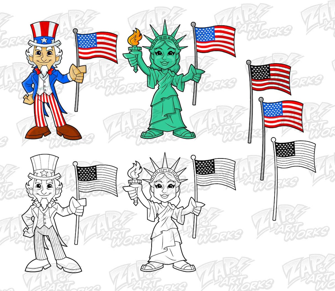 America Clip Art Uncle Sam, Statue of Lady Liberty, Patriotic American ...