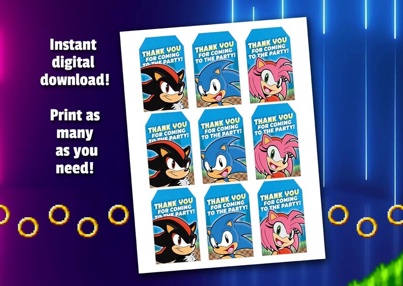 Sonic Thank You Tags – Birthday Party Favors (digital Printable) - Etsy