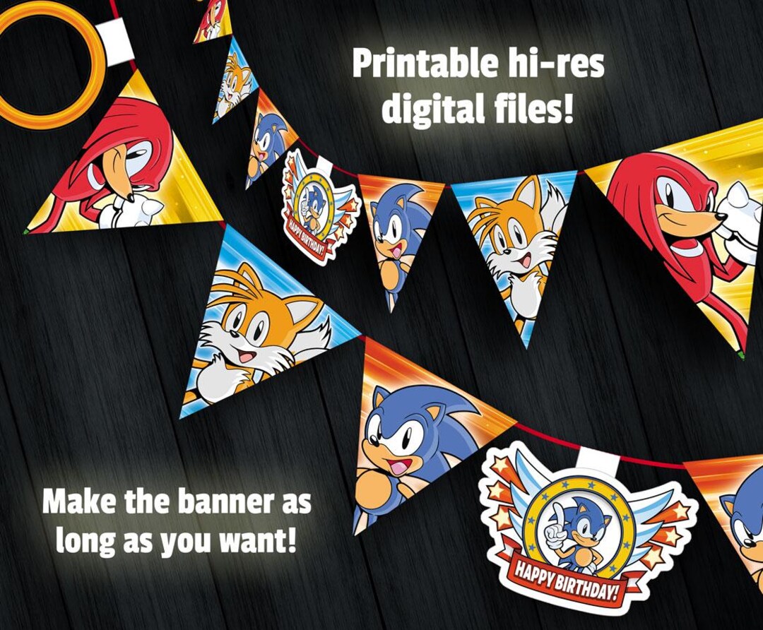 Sonic the Hedgehog Birthday Party Banner – Printable Digital Flags (PDF ...