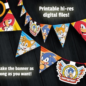 Sonic the Hedgehog Party Banner Digital Printable Birthday Party or Event Flags Feat. Tails and ...