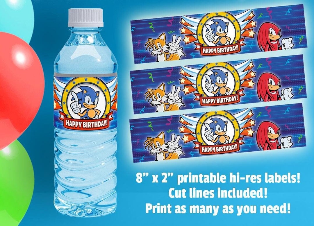 Sonic Digital Water Bottle Labels - 8" X 2" Sonic the Hedgehog ...