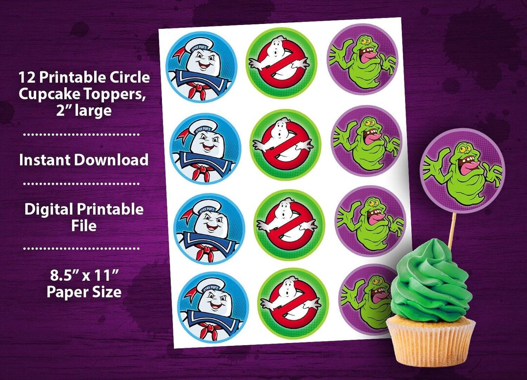 Ghostbusters Cupcake Topper Digital Printable - 2" Inch Circle Toppers ...