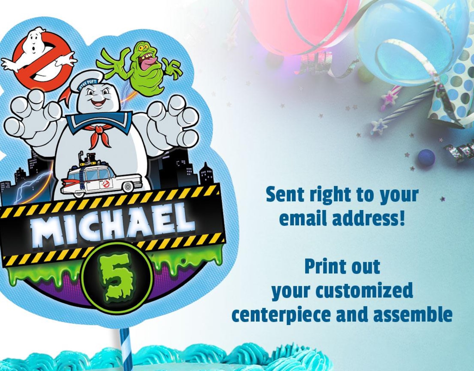 Personalized Ghostbusters Cake Topper – Stay Puft, Slimer (digital ...