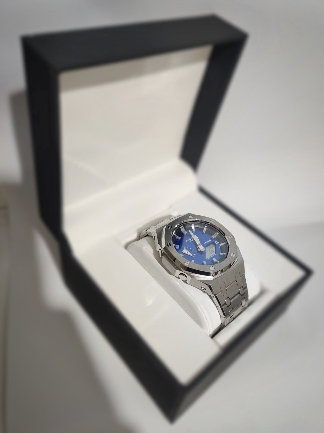 Custom Casio G-shock GA-2100 Casioak Mod, Silver/blue, Gen 5, Mens ...