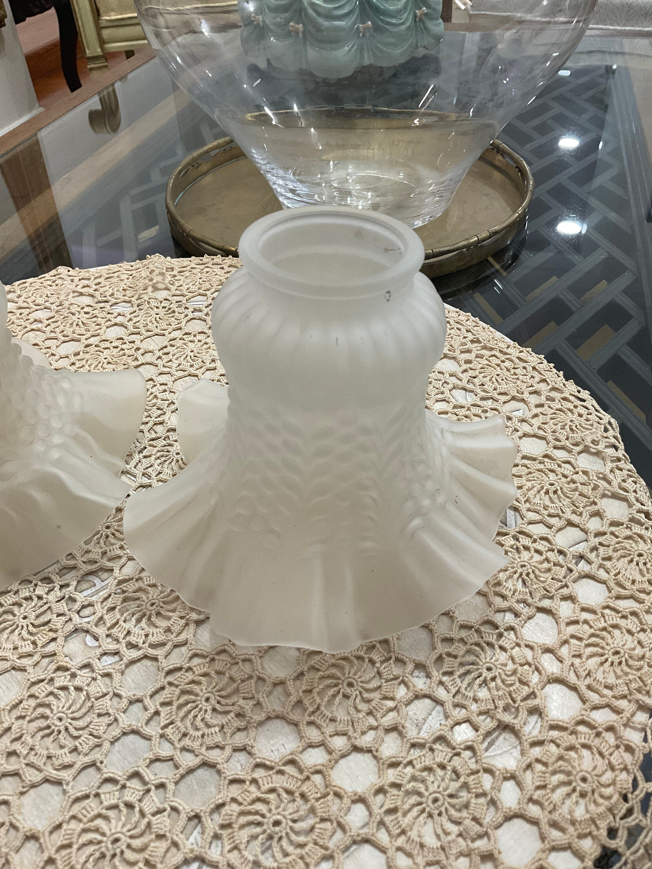 Vintage Frosted Glass Crimped Ruffled Lamp Shades Set of 2 V#026 - Etsy