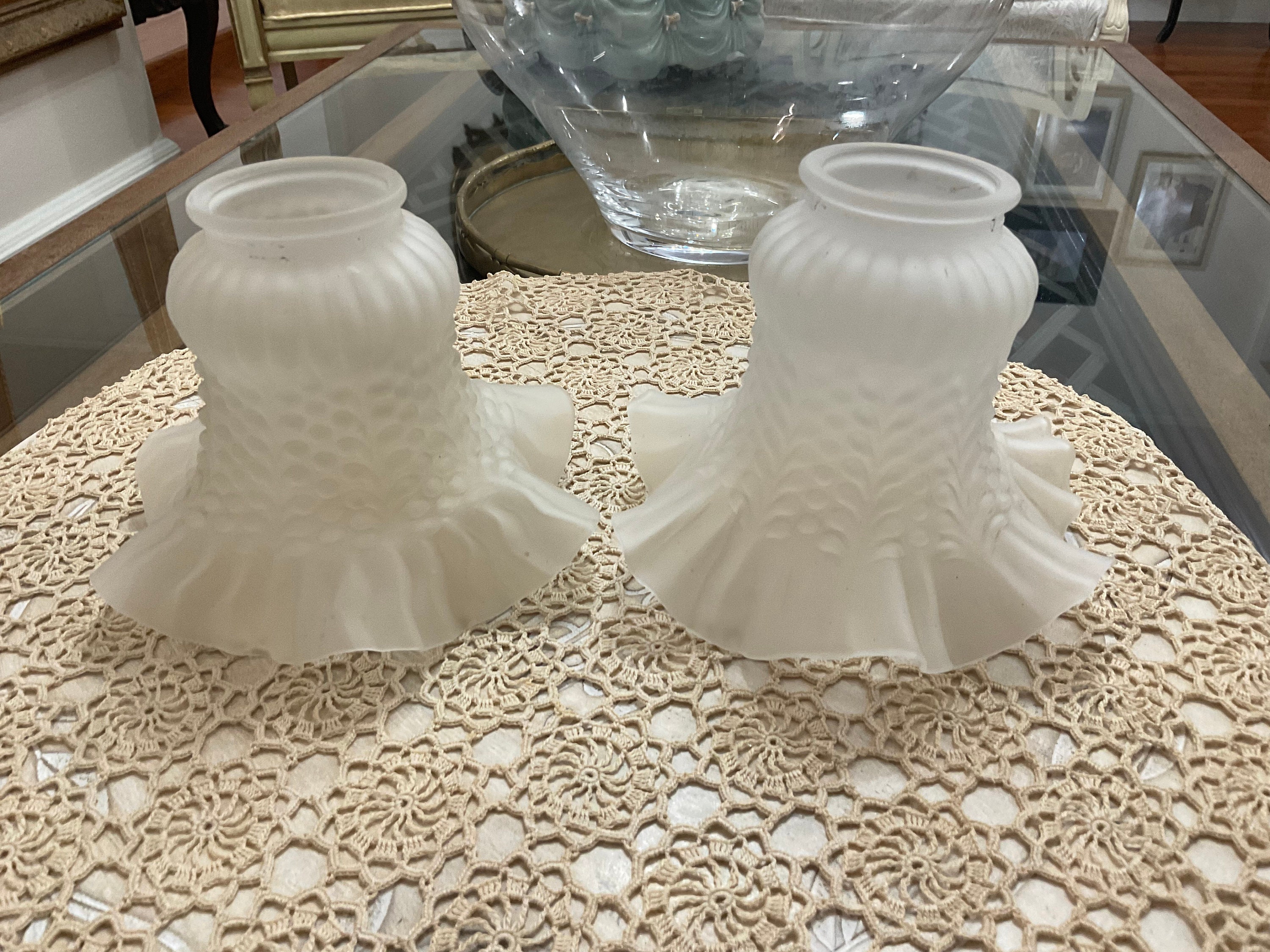 Vintage Frosted Glass Crimped Ruffled Lamp Shades Set of 2 V#026 - Etsy