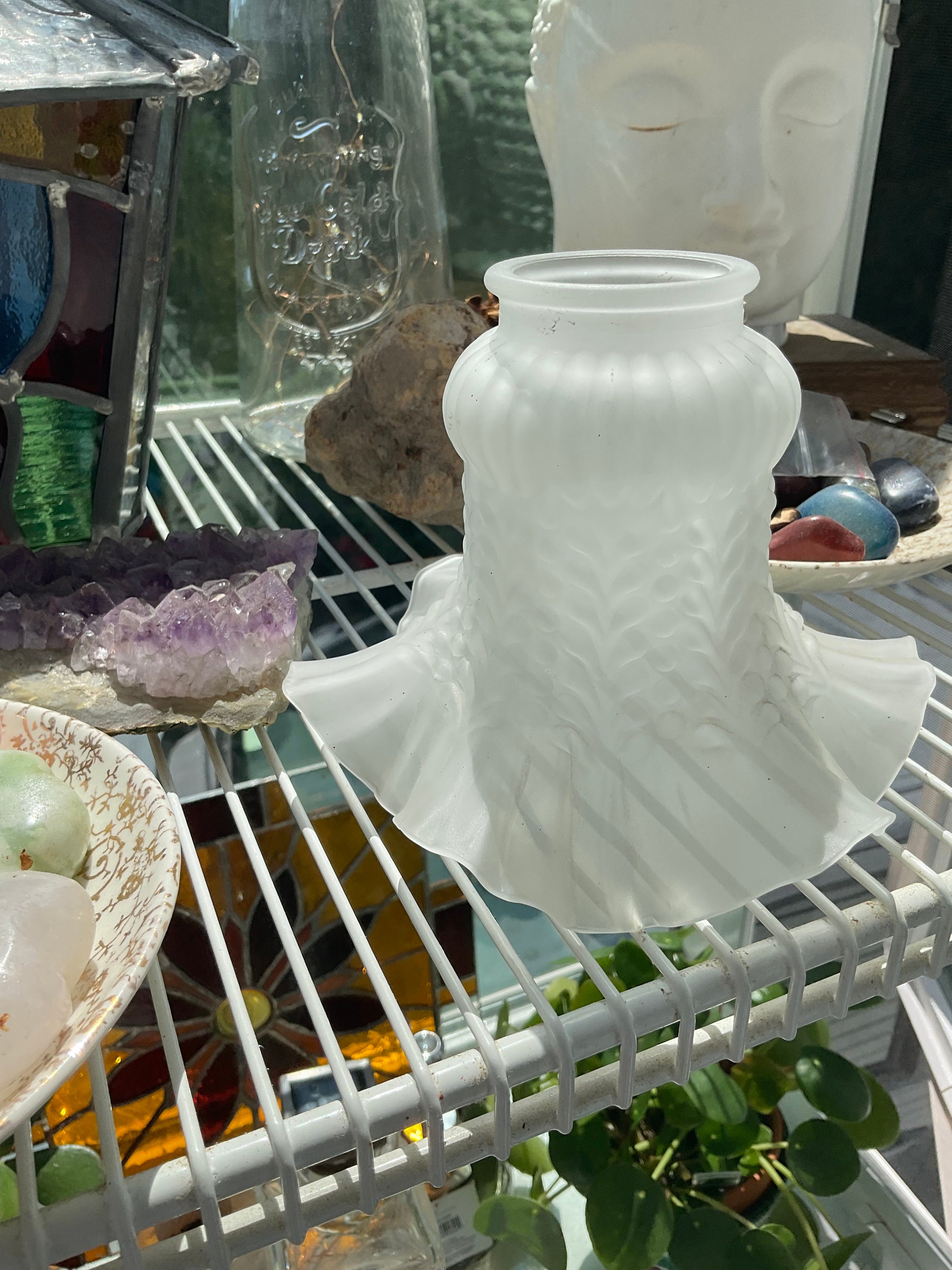 Vintage Frosted Glass Crimped Ruffled Lamp Shades Set of 2 V#026 - Etsy