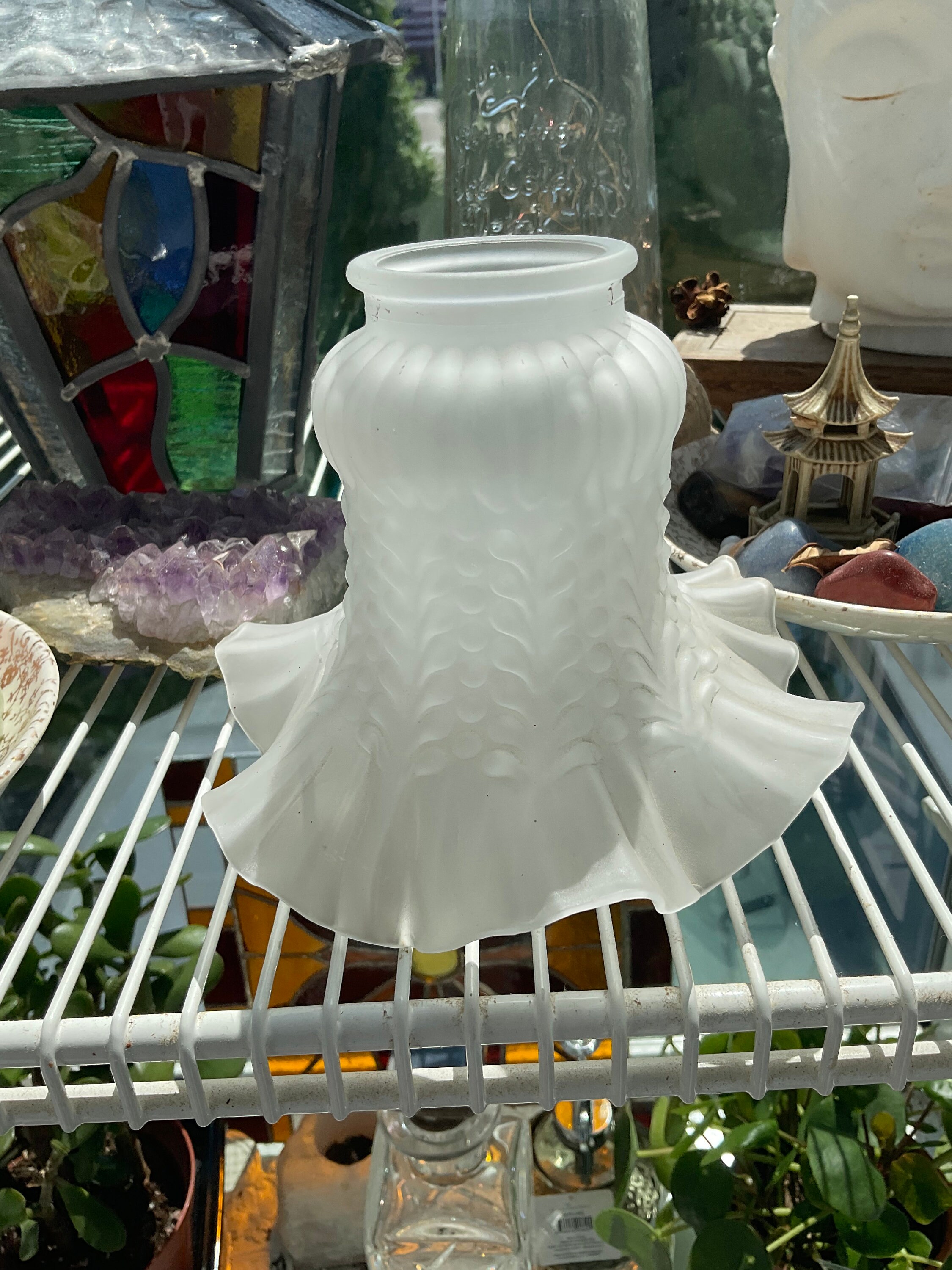 Vintage Frosted Glass Crimped Ruffled Lamp Shades Set of 2 V#026 - Etsy