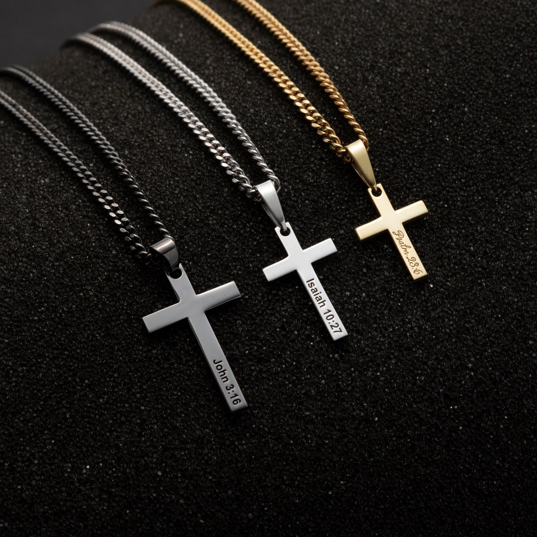 925 Sterling Silver Engraved Mens Cross Necklace - Personalized Cross ...