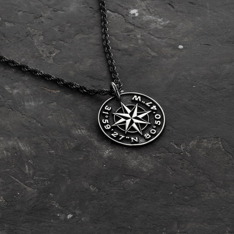 Custom Coordinates Engraved Compass Necklace for Men - Etsy