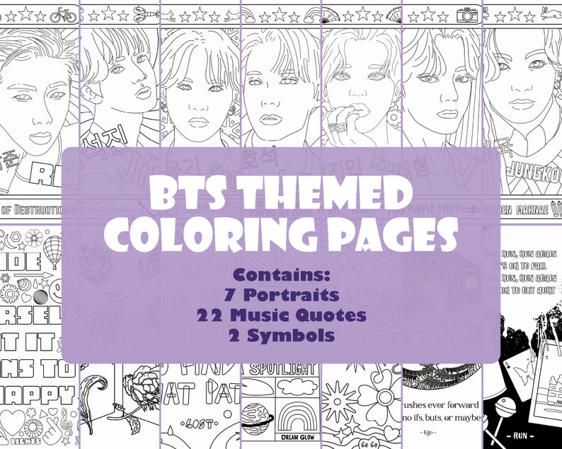 BTS Themed Coloring Pages | Printable Colouring Sheets | | Digital ...