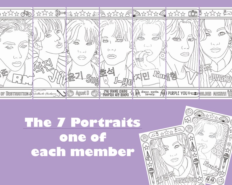 BTS Themed Coloring Pages Printable Colouring Sheets Digital Download ...