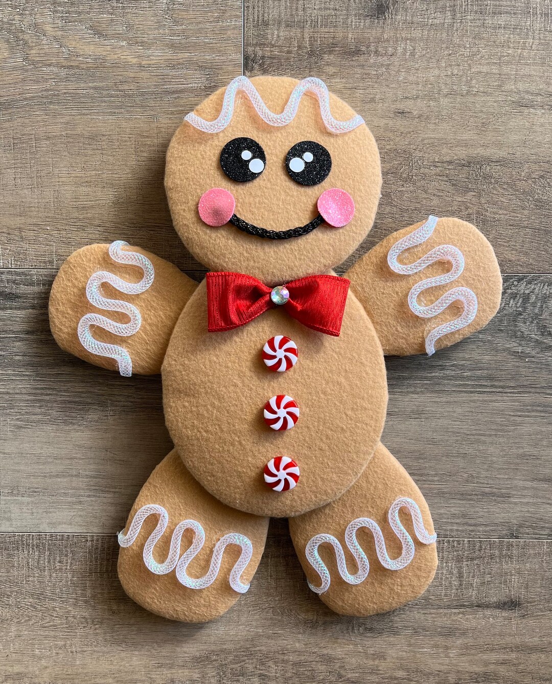 Large 16 Tall Gingerbread Man Christmas Wreath Attachment, Deco Mesh Embellishment for Xmas ...