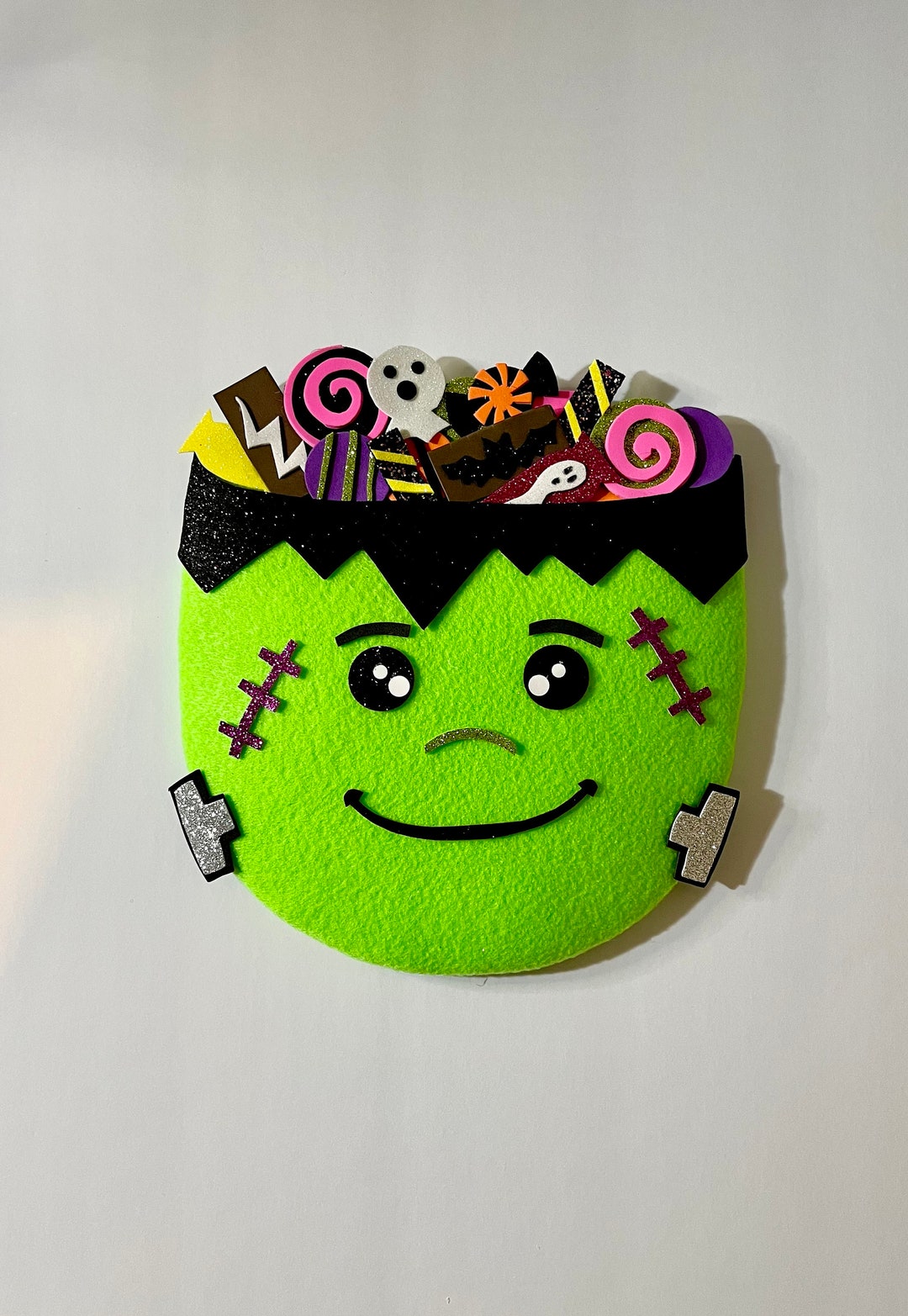 Halloween Frankenstein Candy Bucket Bowl Wreath Attachment, Frankie ...
