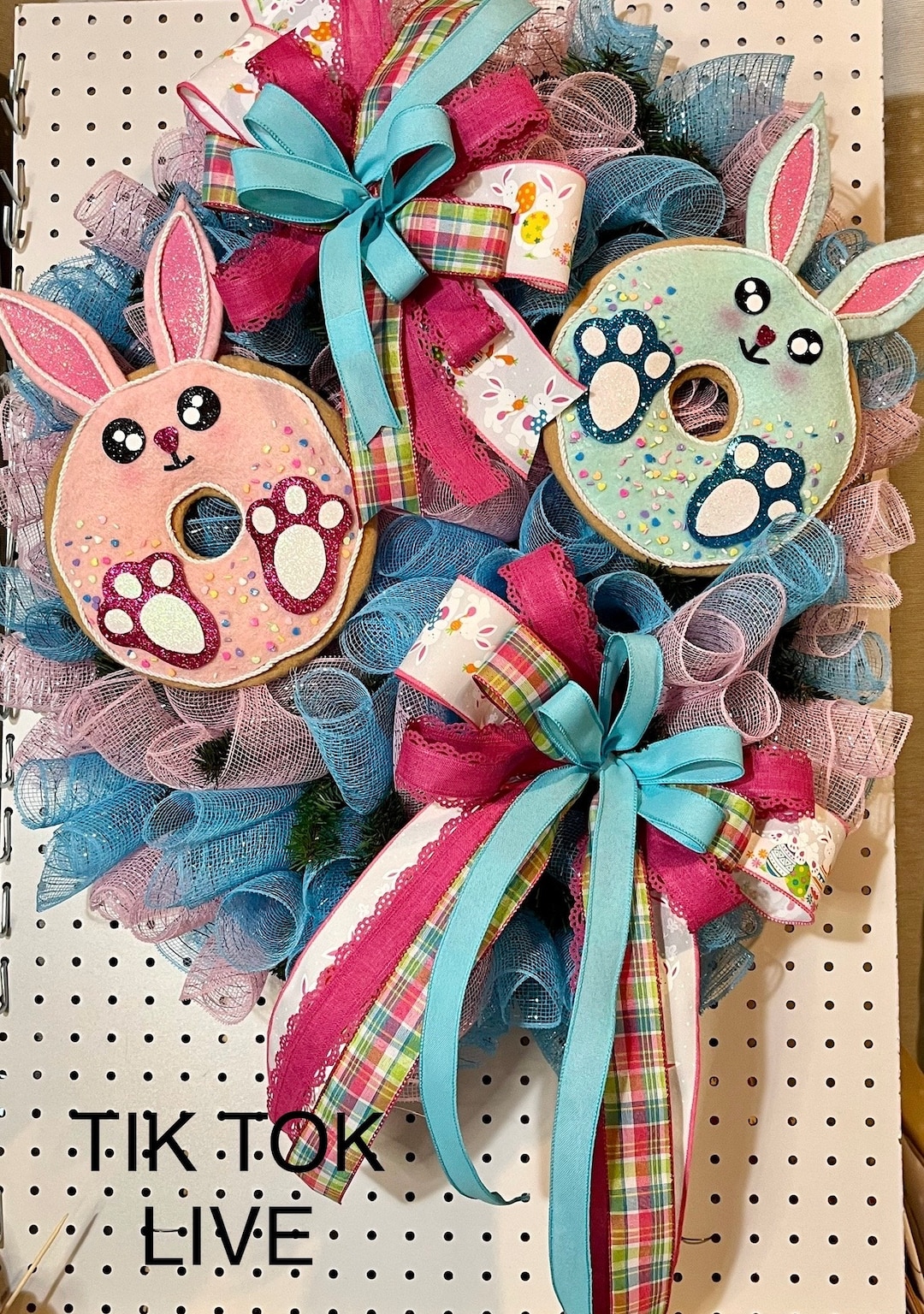 TIK TOK LIVE Candy Land Themed Bunny Donut Show Stopper Wreath, Front ...