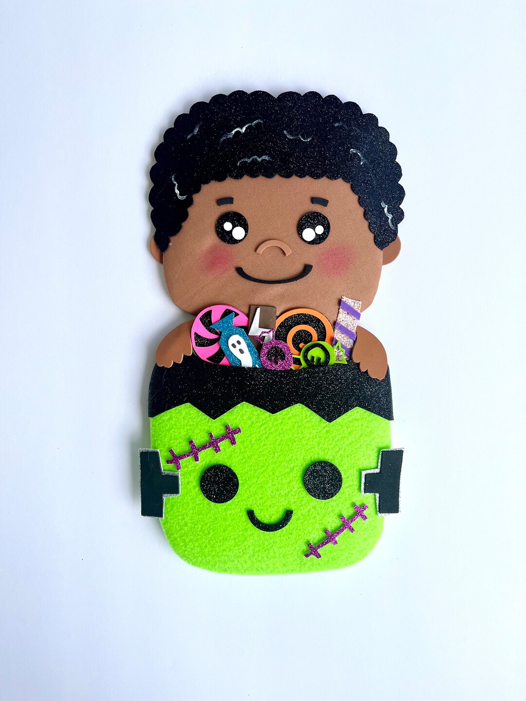 Halloween Boy and Frankenstein Candy Bucket Wreath Attachment, Black ...