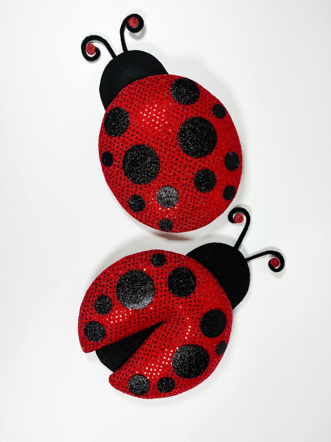 Pair of Ladybug Spring Wreath Attachments Set of 2 Glitter Red and ...