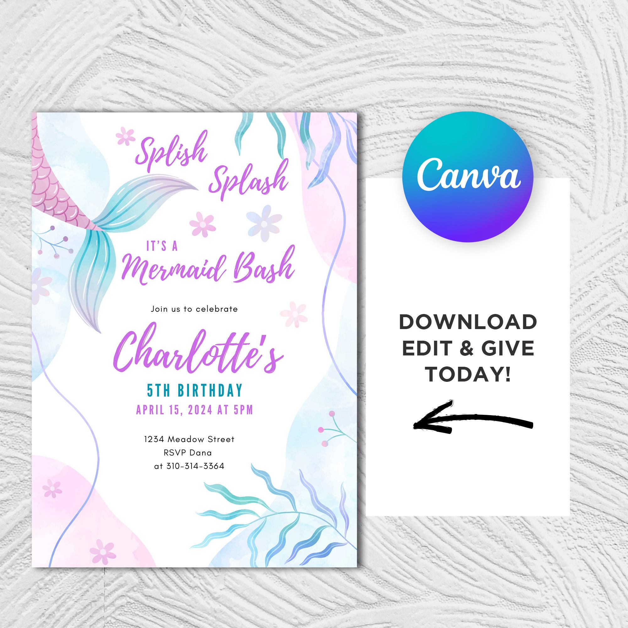 Mermaid Theme Invitation Template, Instant Download Party Accessory ...